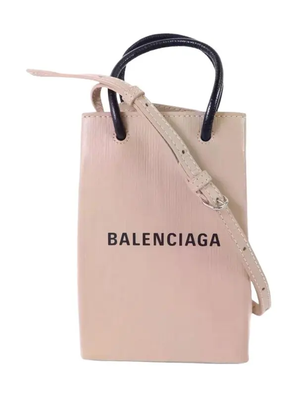 Balenciaga Logo-print Leather Phone Holder Bag - Neutrals