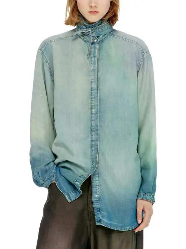 DIESEL® Marbled Fluid Denim Shirt With Extra-long Collar - Blue