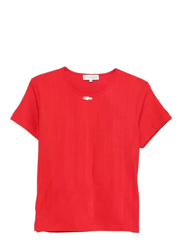 Stine Goya Ribbed Bow Detail T-shirt - Red