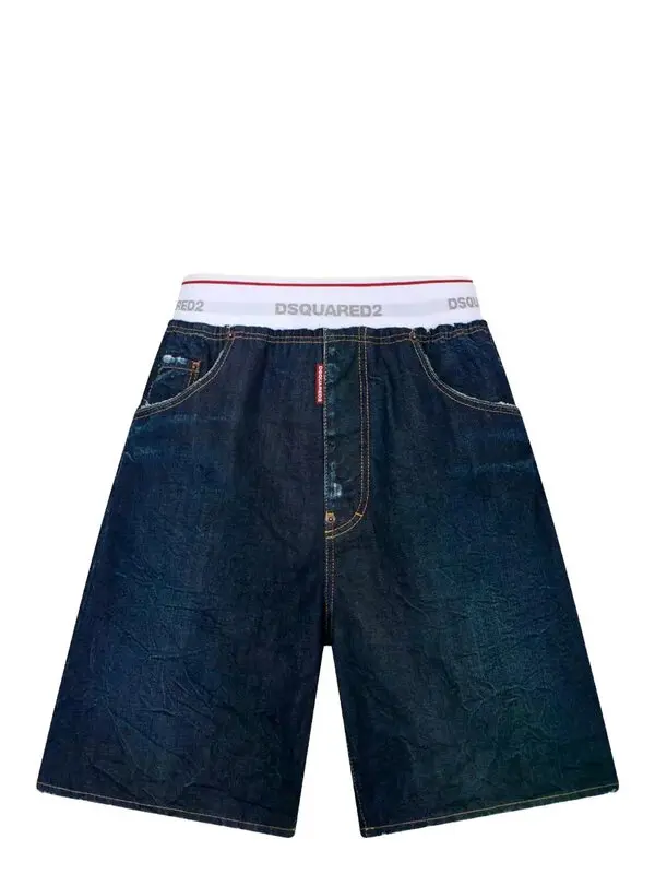 Dsquared2 Dark Wash Distressed Denim Shorts - Blue