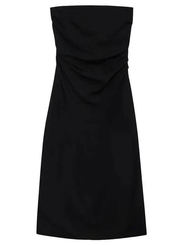 ANINE BING Tyla Strapless Gathered Midi Dress - Black