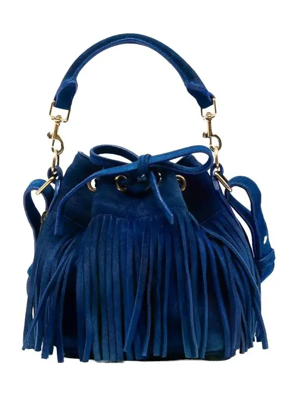 Saint Laurent Suede Emmanuelle Fringe Bucket Bag Satchel - Blue
