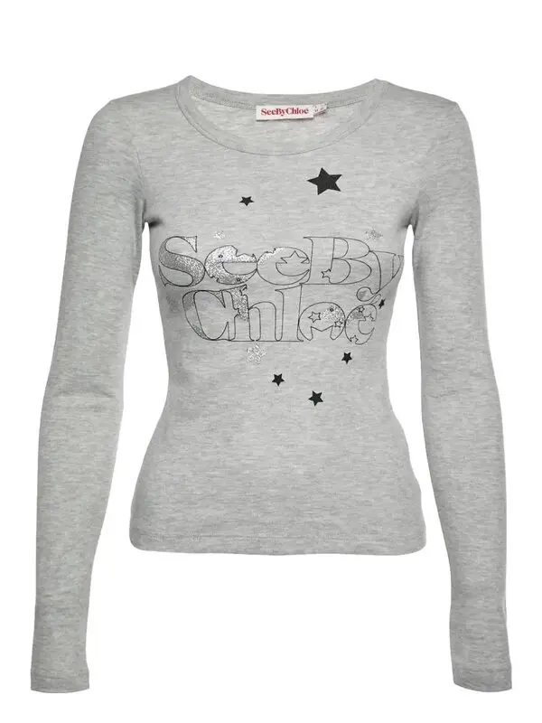See By Chloé Logo Print Long Sleeve T-shirt - Grey