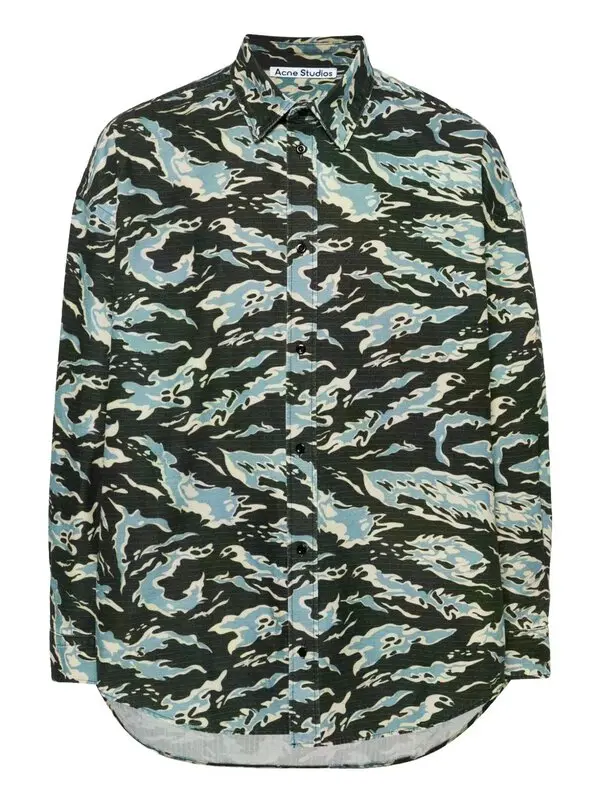 Acne Studios Abstract-pattern Organic-cotton Shirt - Grey