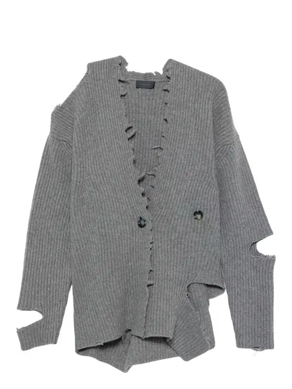 HAIKURE Distressed Ribbed Cardigan - Grey