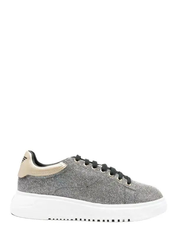 Emporio Armani Glitter Effect Logo Patch Sneakers - Grey