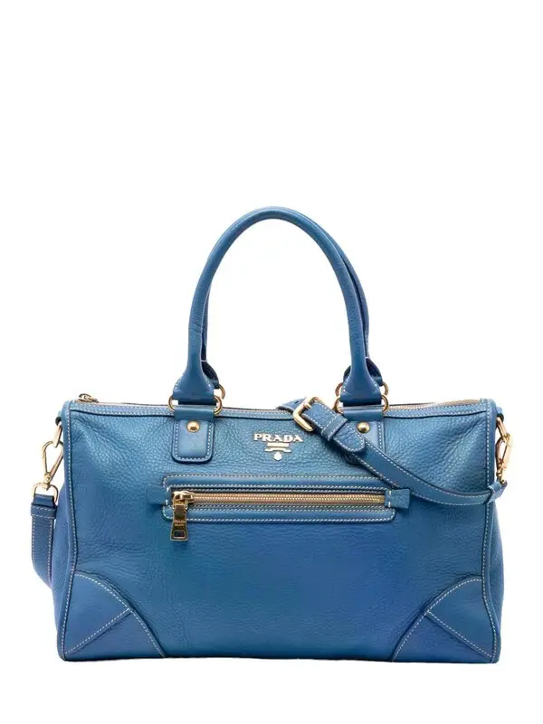 Prada Vitello Daino Zip Top Satchel - Blue