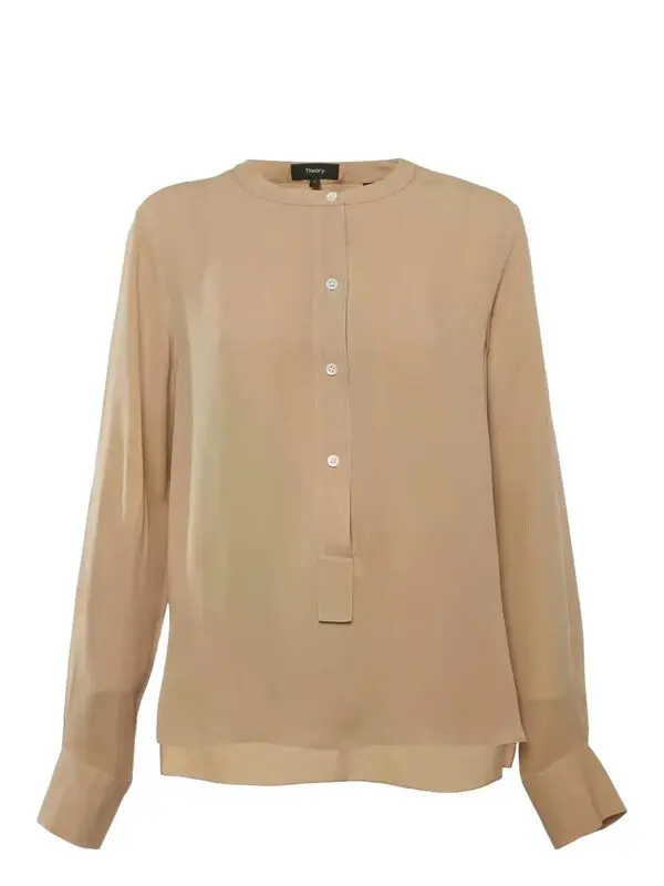 Theory Long-sleeve Band Collar Blouse - Neutrals