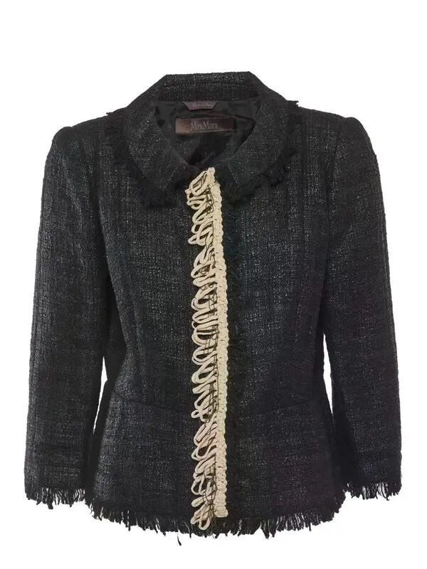 Max Mara Fringed Tweed Jacket - Black