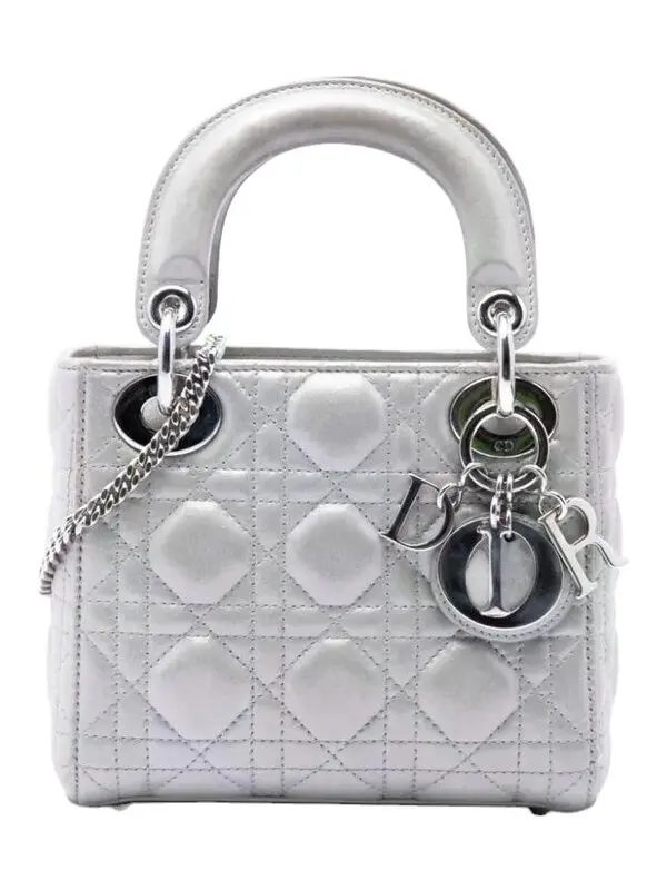 Dior Iridescent Lambskin Lady Satchel - Silver