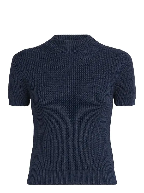 FFORME Katia Short-sleeve Ribbed Mock Neck Sweater - Navy