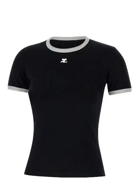 COURREGES Contrast Trim Logo T-shirt - Black