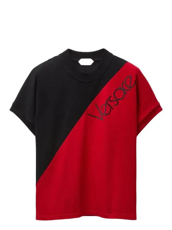 Versace Embroidered-logo Stretch Slim T-shirt - Black/red