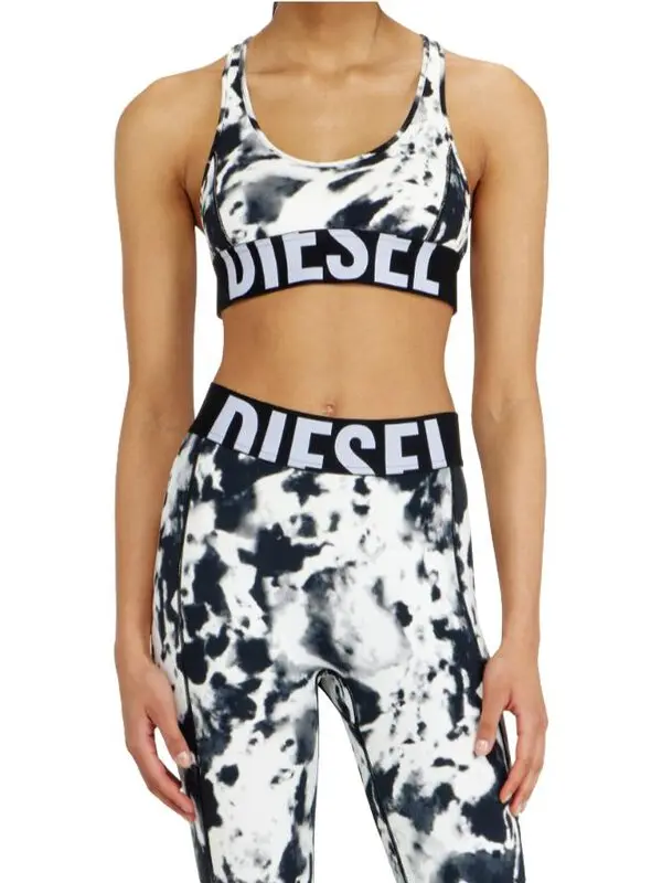 DIESEL® Printed Microfibre Sports Bra - White/black