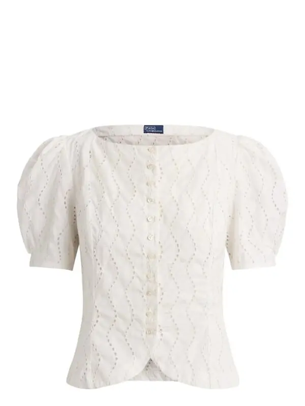 Polo Ralph Lauren Broderie Anglaise Puff Sleeve Shirt - White