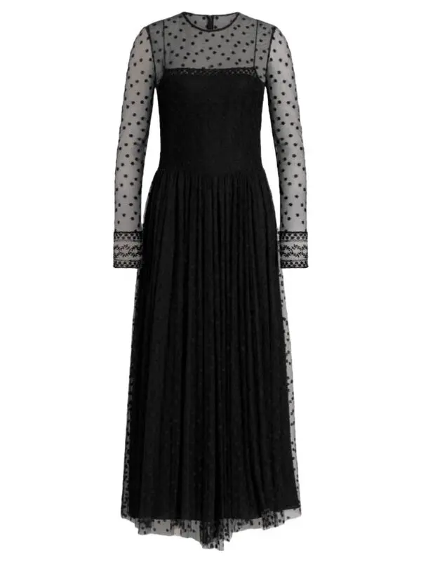 Alberta Ferretti Midi Tulle Dress With Polka Dots And Sheer Details - Black