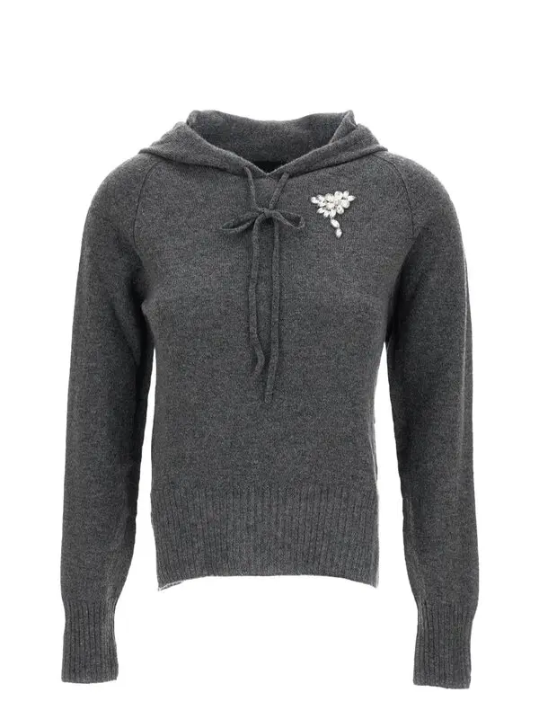 Simone Rocha Knitted Hoodie With Embellishment - Black
