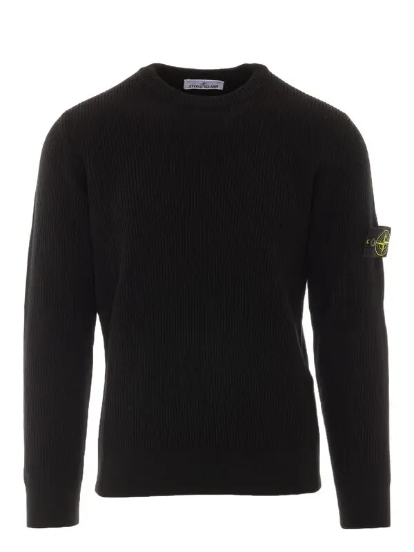 Stone Island Logo Patch Crewneck Sweater - Black