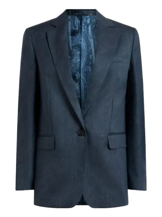 Etro Single-breasted Wool Jacquard Jacket With Paisley Motif - Blue