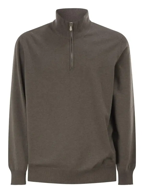 Brunello Cucinelli Funnel-neck Knitted Polo Shirt - Brown