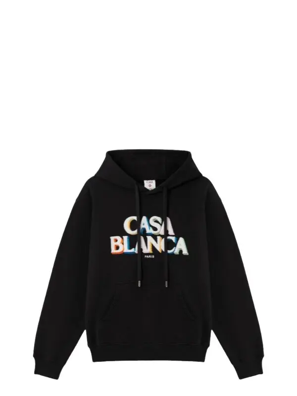 Casablanca Stacked Logo Embroidered Hooded Sweatshirt - Black