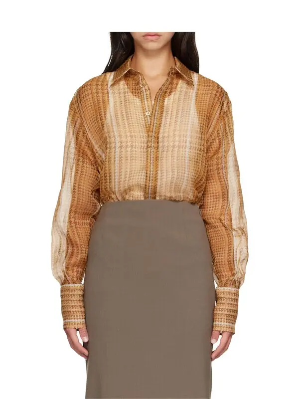 MUGLER Button-up Organza Shirt - Brown