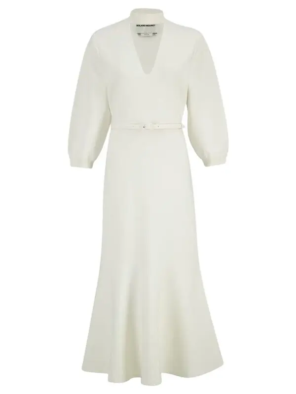 Roland Mouret V-neck Belted Dress - Cream