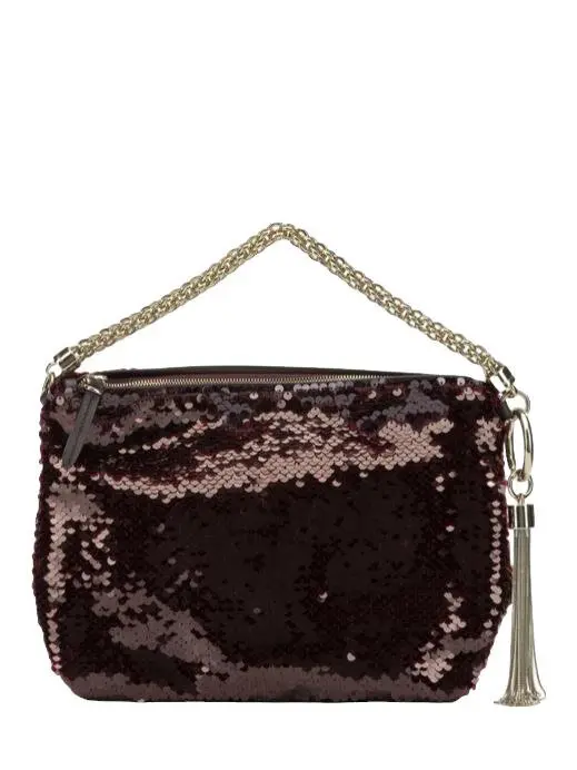JIMMY CHOO Callie Sequin Shoulder Bag With Metal Tassel - Black