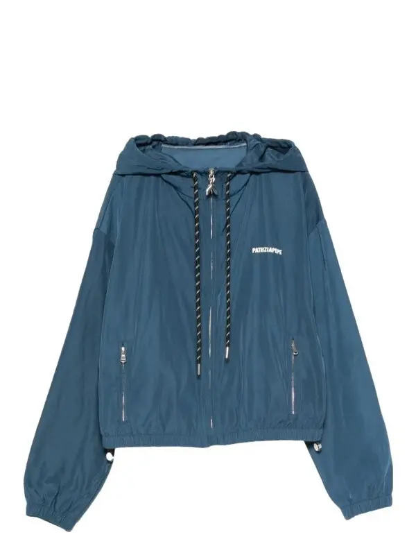 Patrizia Pepe Long Sleeve Hooded Jacket With Logo Print - Blue