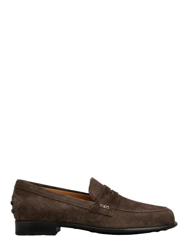 TOD'S Suede Loafers With Metal Logo Detail - Brown