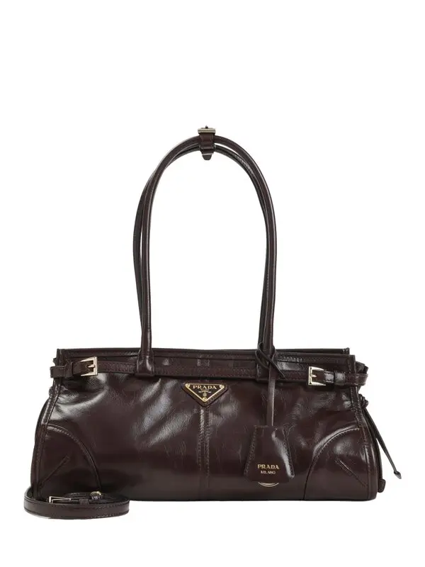 Prada Bonnie Logo Plaque Medium Shoulder Bag - Black