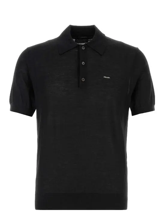 Prada Logo-print Short-sleeve Wool Polo Shirt - Black