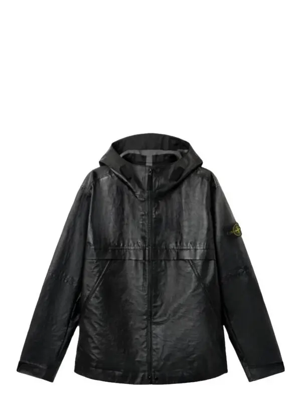 Stone Island Hooded Jacket With Concealed Zip Pockets - Black
