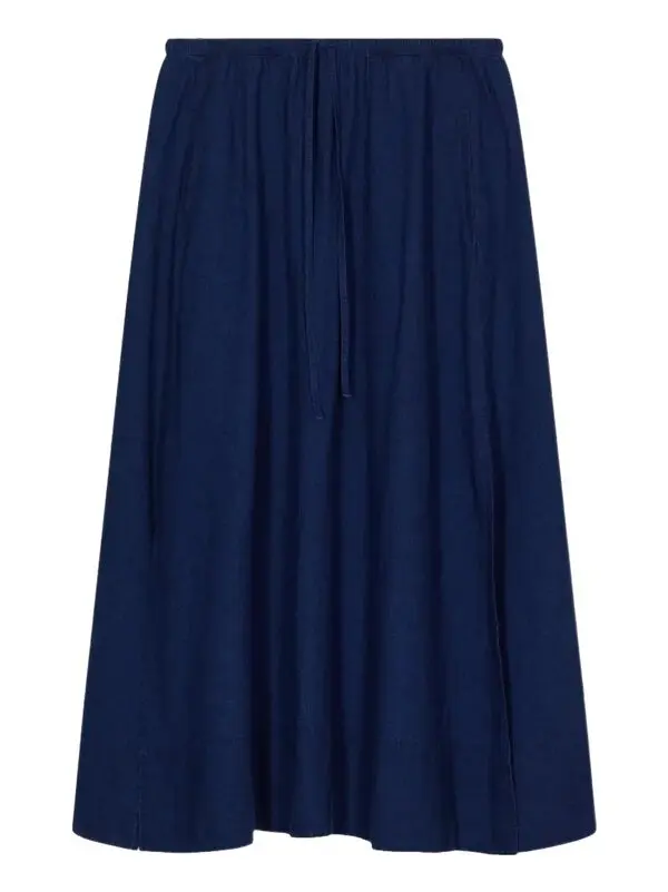 Closed Gathered Slit Maxi Skirt - Blue