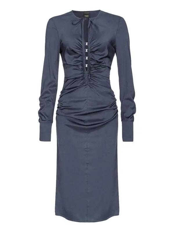 Pinko Ruched Long-sleeve Midi Dress - Blue