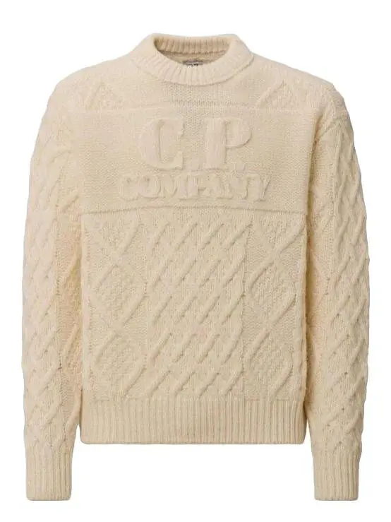 C.P. COMPANY Long-sleeved Crewneck Jumper With Embossed Logo - Nude
