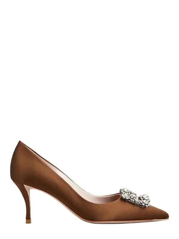 ROGER VIVIER Efflorescence Satin Pumps With Crystal Buckle - Brown