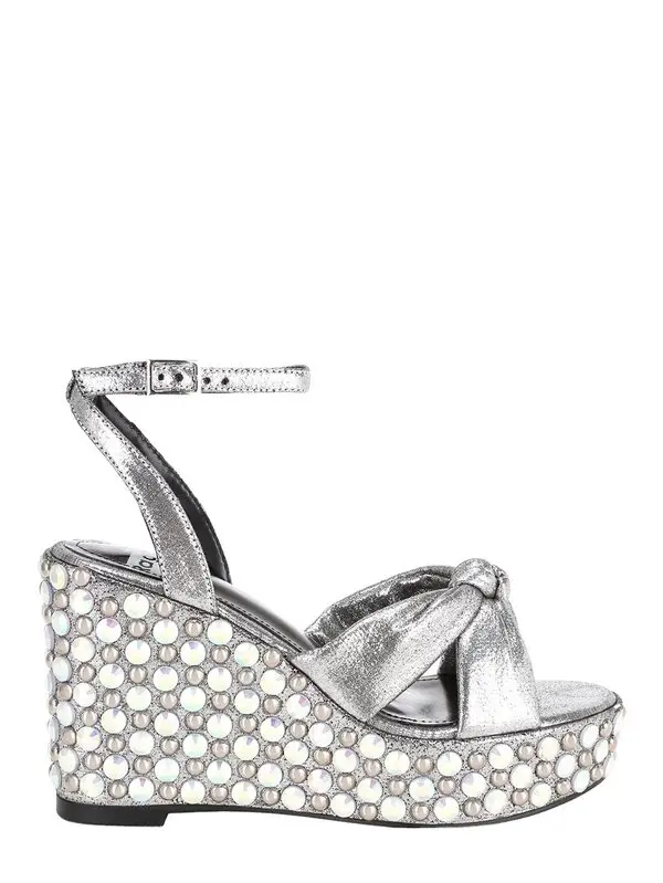 RAG & CO Embellished Wedge Heel Sandals With Knotted Vamp - Silver