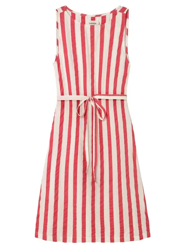 THINKING MU Striped Seersucker Bow Dress - Red