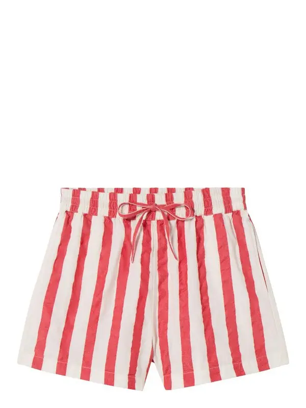 THINKING MU Striped Seersucker Shorts - Red