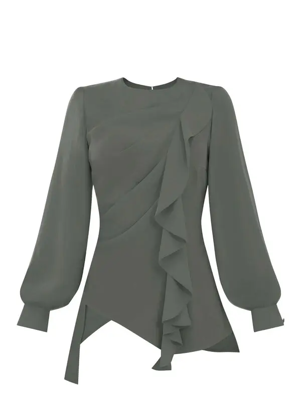 TIA DORRAINE Asymmetric Peplum Blouse - Grey