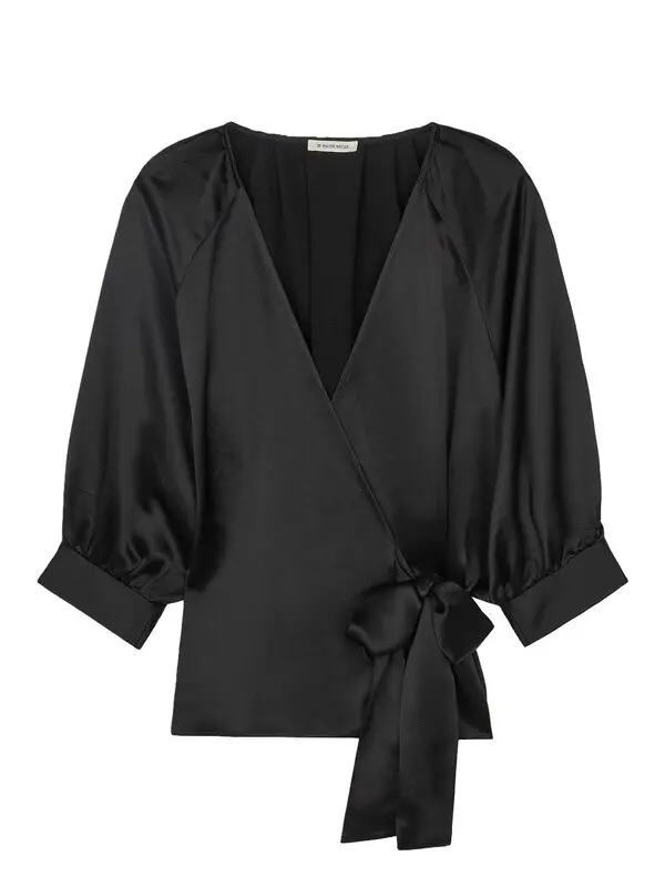 BY MALENE BIRGER Wrap Blouse With Tie Detail - Black
