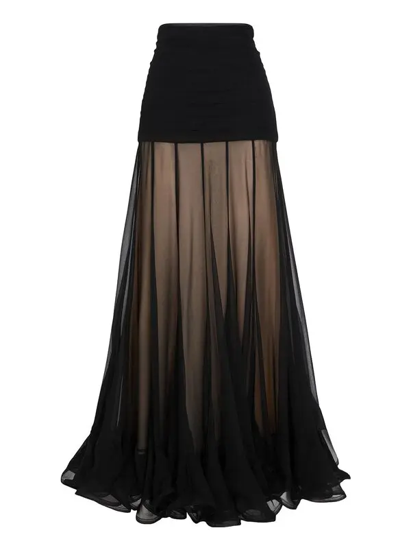 Zimmermann Pleated Silk Georgette Maxi Skirt - Black