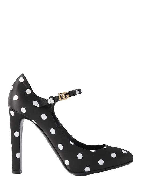 Dolce & Gabbana Bianca Polka Dot Satin Mary Jane Pumps - Black