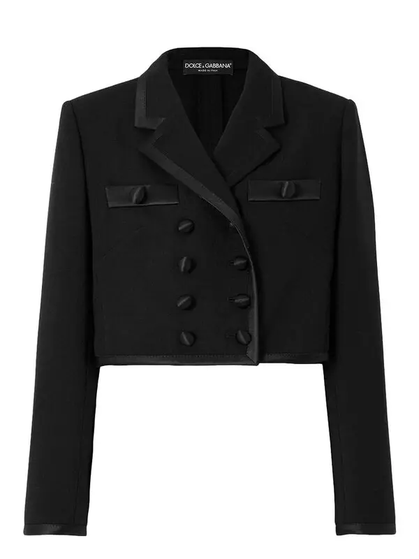 Dolce & Gabbana Cropped Satin-trimmed Wool-blend Blazer - Black