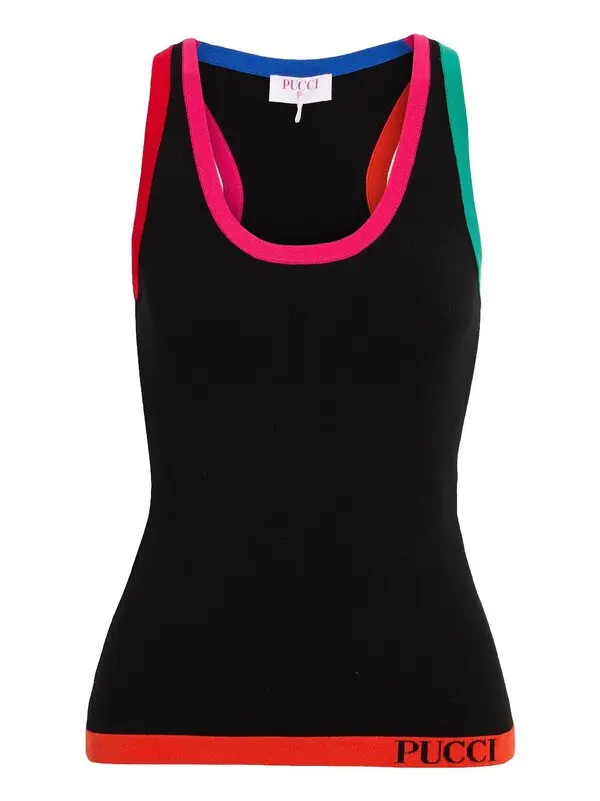 Emilio Pucci Stretch-knit Tank With Printed Trims - Black