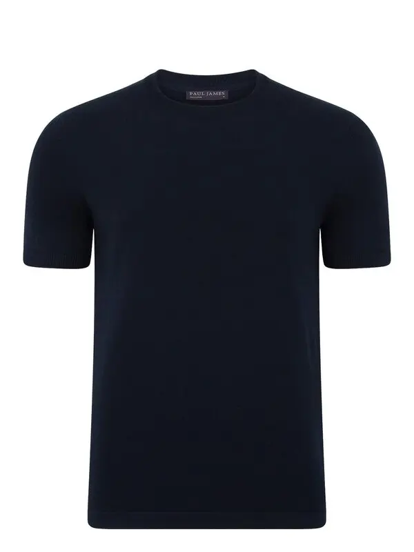 PAUL JAMES KNITWEAR Lightweight Cotton Julius Knitted T-shirt Navy - Blue