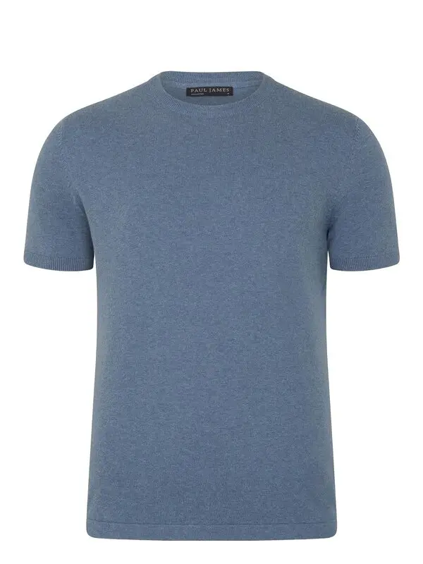 PAUL JAMES KNITWEAR Lightweight Cotton Julius Knitted T-shirt Denim - Blue