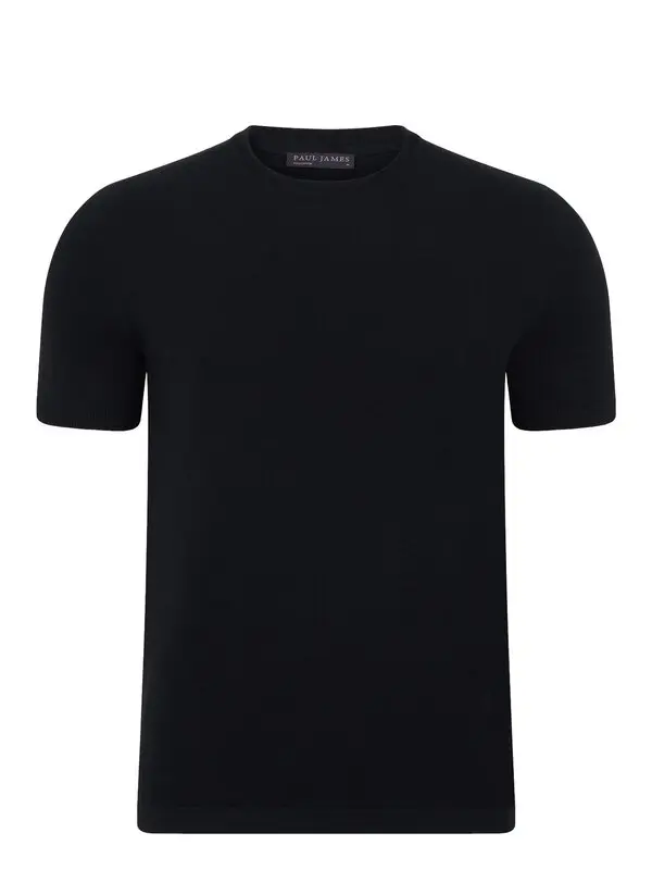 PAUL JAMES KNITWEAR Lightweight Cotton Julius Knitted T-shirt - Black