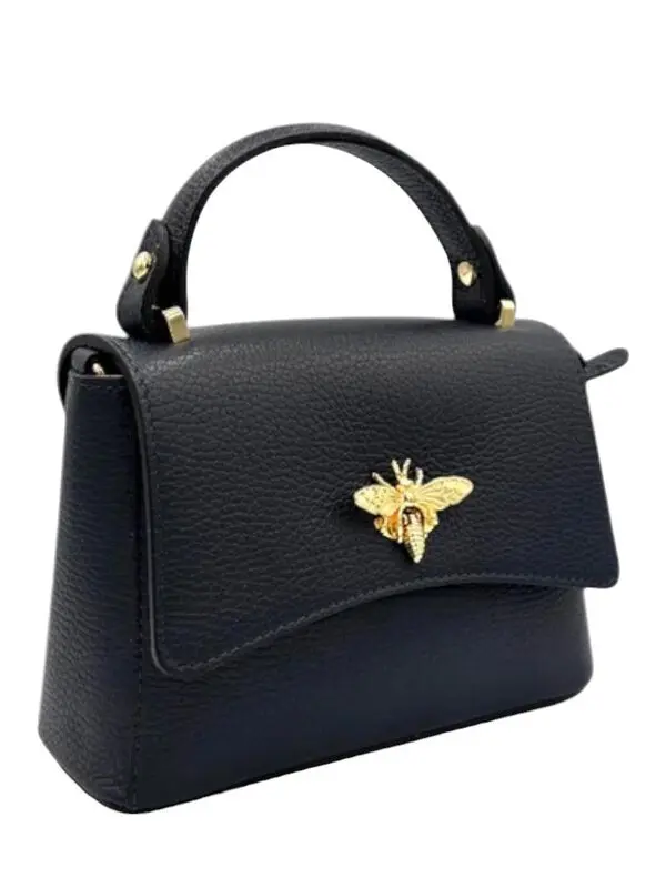 FRANCHETTI BOND Bee Italian Leather Handbag - Black